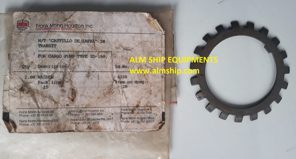 WASHER ID 6338 FOR FRAMO SD125/SD150 | ALM SHIP EQUIPMENTS